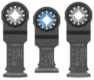 bosch osl003vp 3-piece 1-1/4 in. starlock oscillating multi tool assorted set plunge cut blades for mixed applications in metal, wood, and other general purpose materials