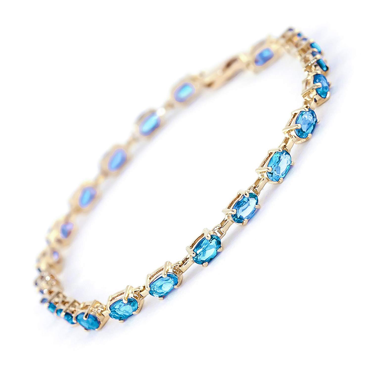 Galaxy Gold GG 5.5 Carat 14k Solid Gold Tennis Bracelet Blue Topaz