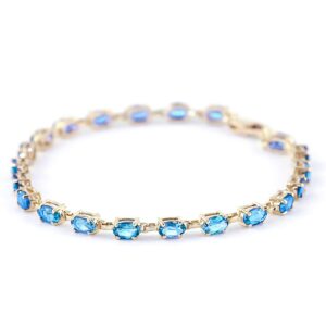 Galaxy Gold GG 5.5 Carat 14k Solid Gold Tennis Bracelet Blue Topaz