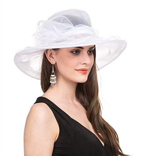 SAFERIN® Women's Church Christening Derby Kentucky Wedding Formal Party Hat White5