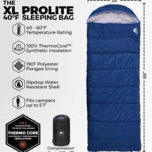 Tough Outdoors Extra Large Sleeping Bag - Adult Sleeping Bag Camping & Backpacking - 3-Season Fall, Spring, Summer Sleeping Bag - Lightweight Waterproof Compact Sleeping Bag w/Compression Sack