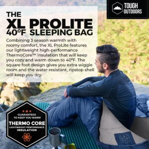 Tough Outdoors Extra Large Sleeping Bag - Adult Sleeping Bag Camping & Backpacking - 3-Season Fall, Spring, Summer Sleeping Bag - Lightweight Waterproof Compact Sleeping Bag w/Compression Sack