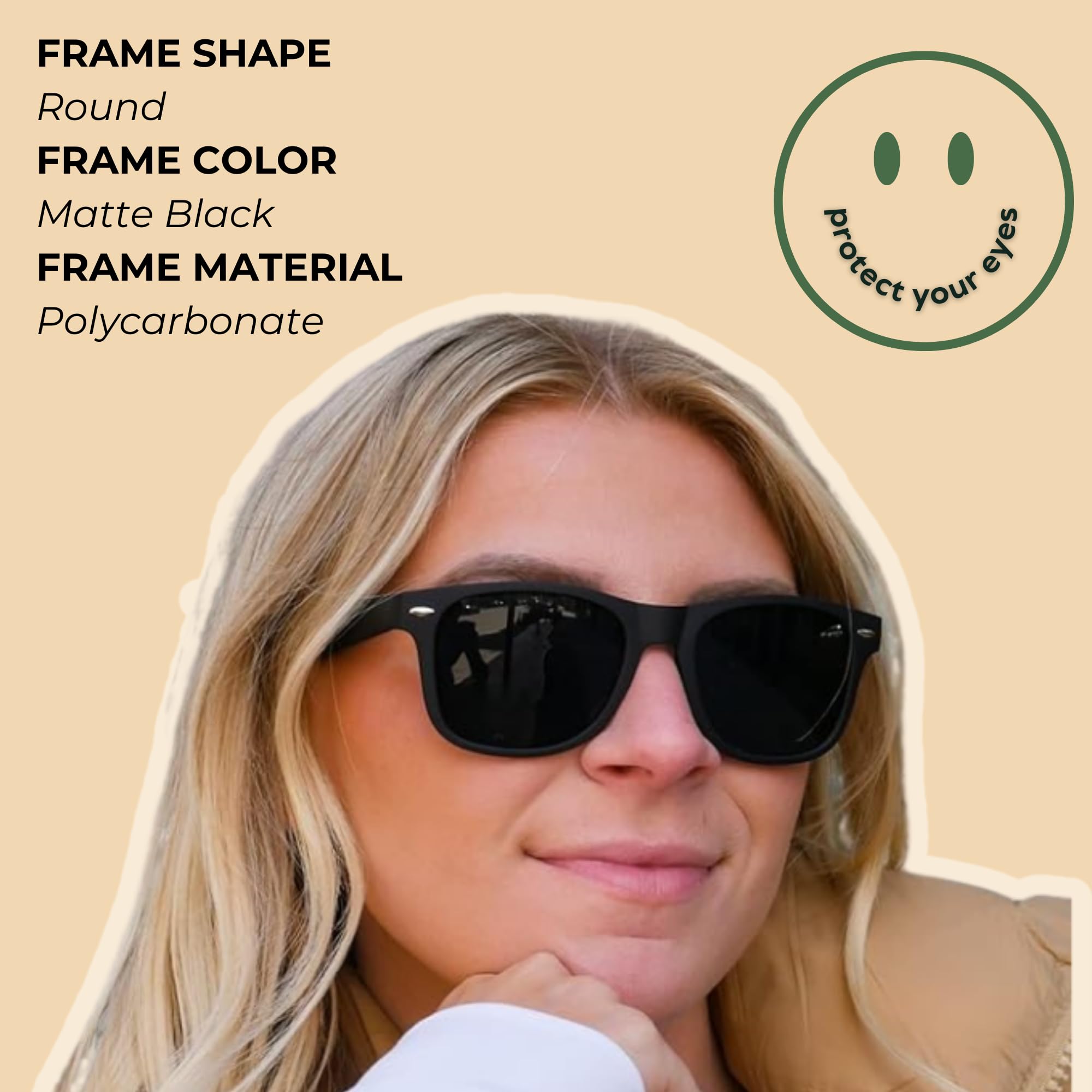 ShadyVEU Super Dark Black Lens Round Sunglasses UV Protection Spring Hinge Soft Matte Frame Fashion Shades