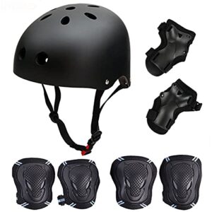 skateboard/skate protection pads set with helmet-symbollife helmet with 6pcs elbow knee wrist pads for kids youths bmx/cycling/rollerblading for head m (20.5-22.4 inch) black