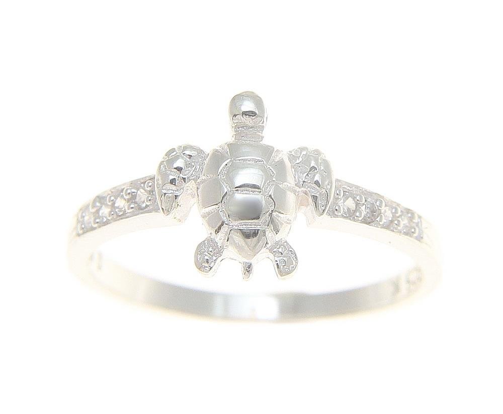 Arthur's Jewelry Sterling silver 925 Hawaiian sea turtle ring with clear cz size 5