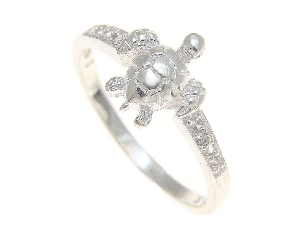 Arthur's Jewelry Sterling silver 925 Hawaiian sea turtle ring with clear cz size 5