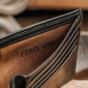 HoJ Co. BASS FISH Bifold Wallet for Men | Extra Capacity Two ID Windows | Full Grain Leather With Hand Burnished Finish | Multi Card Capacity | Outdoor Sportsman Men's Wallet