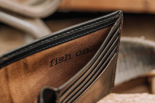 HoJ Co. BASS FISH Bifold Wallet for Men | Extra Capacity Two ID Windows | Full Grain Leather With Hand Burnished Finish | Multi Card Capacity | Outdoor Sportsman Men's Wallet