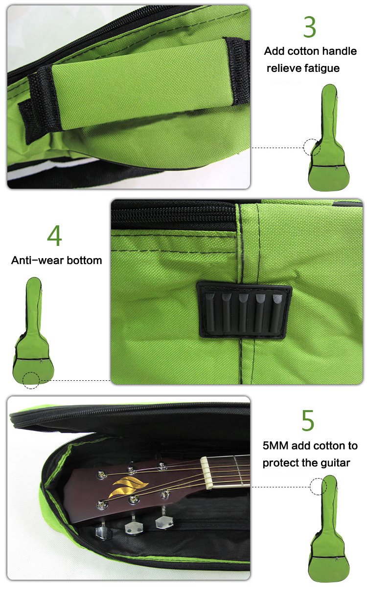 HOT SEAL 5MM Sponge Waterproof Durable Colorful Conventional Guitar Case Bag with Storage (For 40&41 Inch, Black)