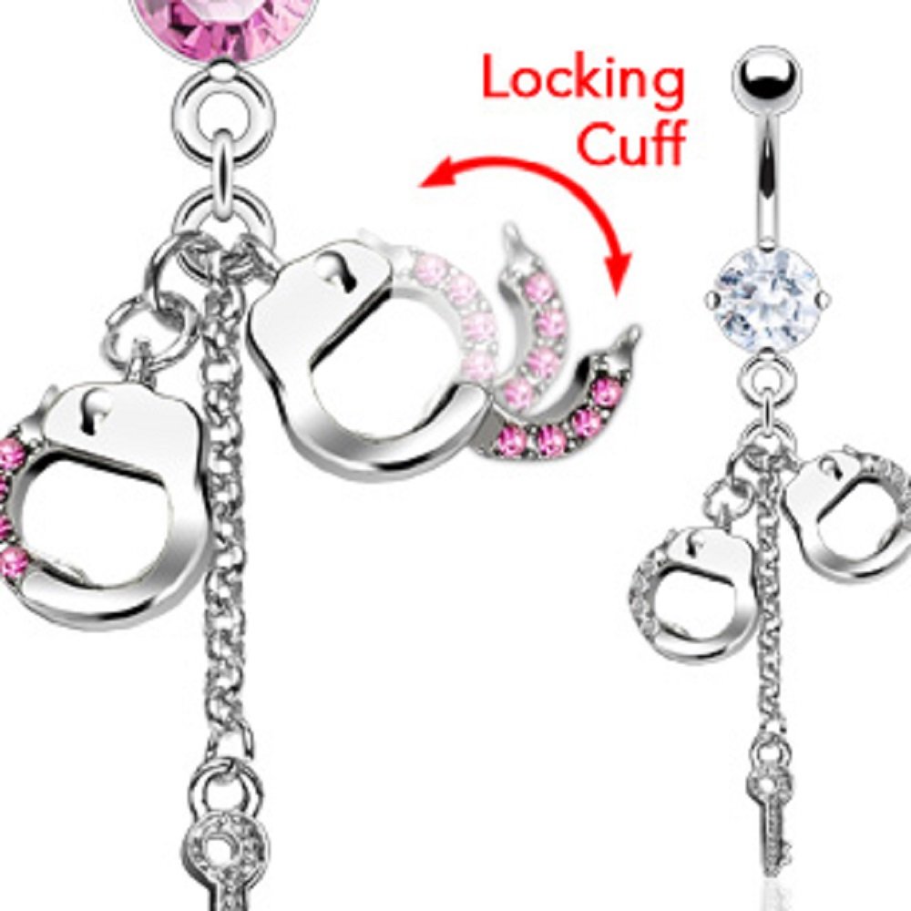 Pierced Owl 14GA 316L Stainless Steel CZ Crystal Dangling Handcuffs Belly Button Ring (Clear)