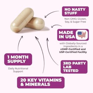 Multivitamin for Women - Womens Multivitamin & Multimineral Supplement for Energy, Mood, Hair, Skin & Nails - Womens Daily Multivitamins A, B, C, D, E, Zinc, Calcium & More. Women's Vitamins Capsules