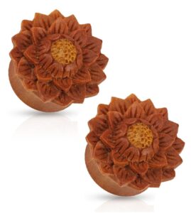 pierced owl lotus flower hand carved organic jackfruit tree saddle fit plug gauges, sold as pair (16mm (5/8"))