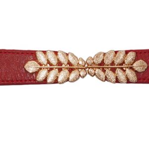 eVogues Plus size Leaf Interlocking Buckle Elastic Belt Red - One Size Plus