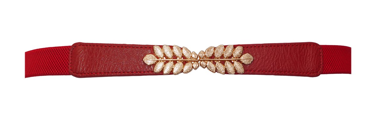 eVogues Plus size Leaf Interlocking Buckle Elastic Belt Red - One Size Plus