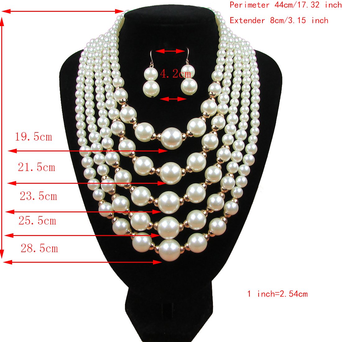 Yuhuan Women Elegant Pearl Jewelry Bead Cluster Collar Bib Choker Necklace and Earrings Set (Ivory)