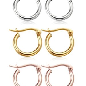 Jstyle 3 Pairs Stainless Steel Hoop Earrings for Women Huggie 10MM