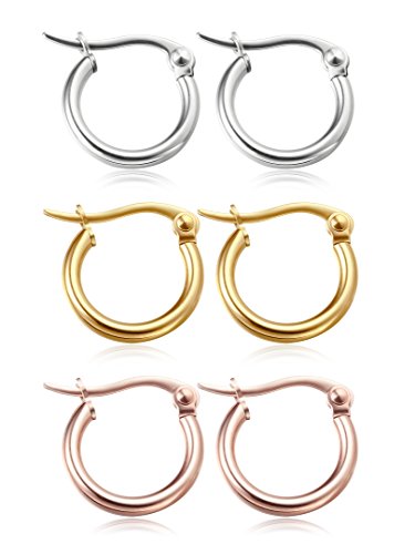 Jstyle 3 Pairs Stainless Steel Hoop Earrings for Women Huggie 10MM