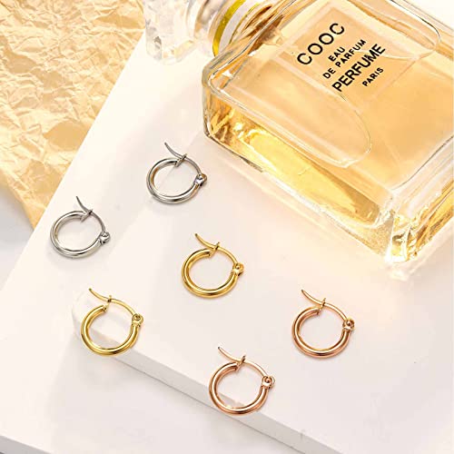 Jstyle 3 Pairs Stainless Steel Hoop Earrings for Women Huggie 10MM