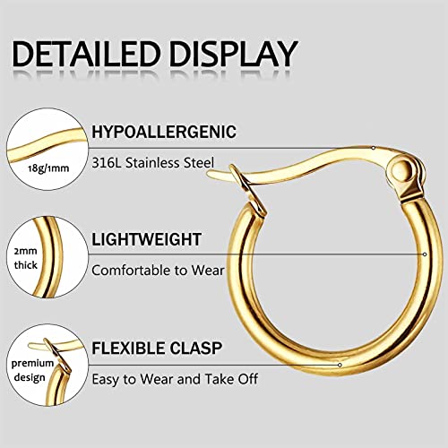 Jstyle 3 Pairs Stainless Steel Hoop Earrings for Women Huggie 10MM