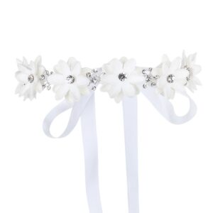 faybox flower girls elegant headband wedding floral hairbands accessories white (clear rhinestone(white))