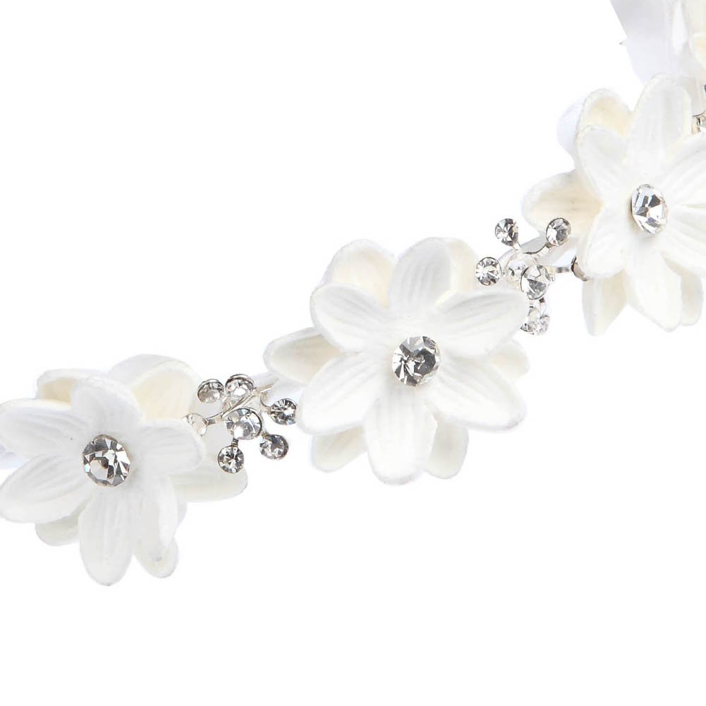 FAYBOX Flower Girls Elegant Headband Wedding Floral Hairbands Accessories White (Clear Rhinestone(White))