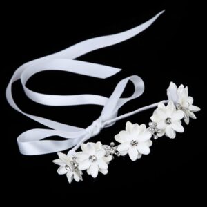 FAYBOX Flower Girls Elegant Headband Wedding Floral Hairbands Accessories White (Clear Rhinestone(White))