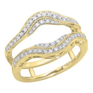 dazzlingrock collection 0.52 carat (ctw) 14k white diamond ladies wedding enhancer guard ring 1/2 ct, yellow gold, size 8.5