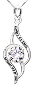 alov jewelry sterling silver "always my sister forever my friend" love cubic zirconia pendant necklace