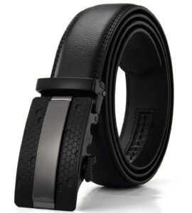 x xhtang men's ratchet belt genuine leather slide belts adjustable from 36" to 43" waist for men 1 3/8 inches wide black