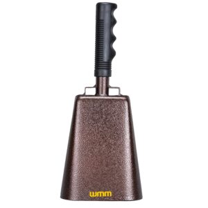 wmm 12 inch steel cowbell with handle cheering bell for sports events large solid school bells & chimes percussion musical instruments call bell alarm(copper)