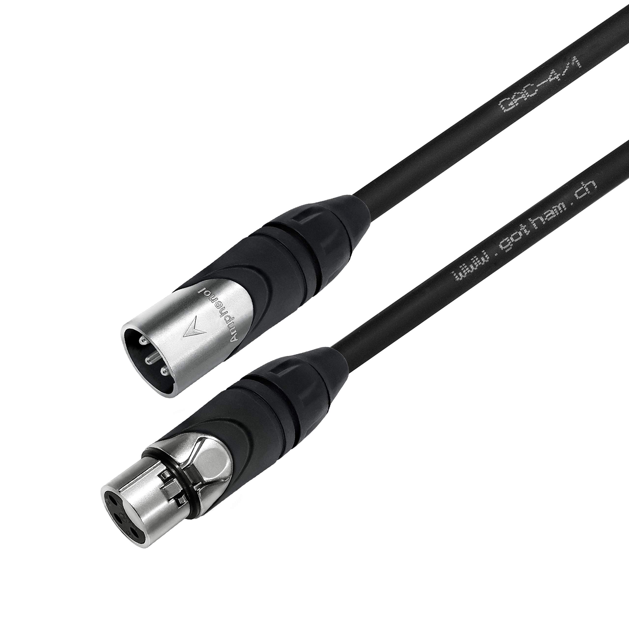 4 Units - 10 Foot - Gotham GAC-4/1 (Black) - Star Quad, Dual Shielded Balanced Male to Female Microphone Cables with Amphenol AX3M & AX3F Silver XLR Connectors - Custom Made by WORLDS BEST CABLES