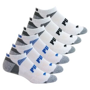 Puma Mens Low Cut All Sport No Show Socks 6-Pair stock size 10-13 shoe size 6-12, White/Grey