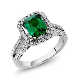 gem stone king 925 sterling silver green simulated emerald engagement ring | 2.78 cttw | emerald cut 9x7mm | wedding anniversary promise ring for women | size 5,6,7,8,9