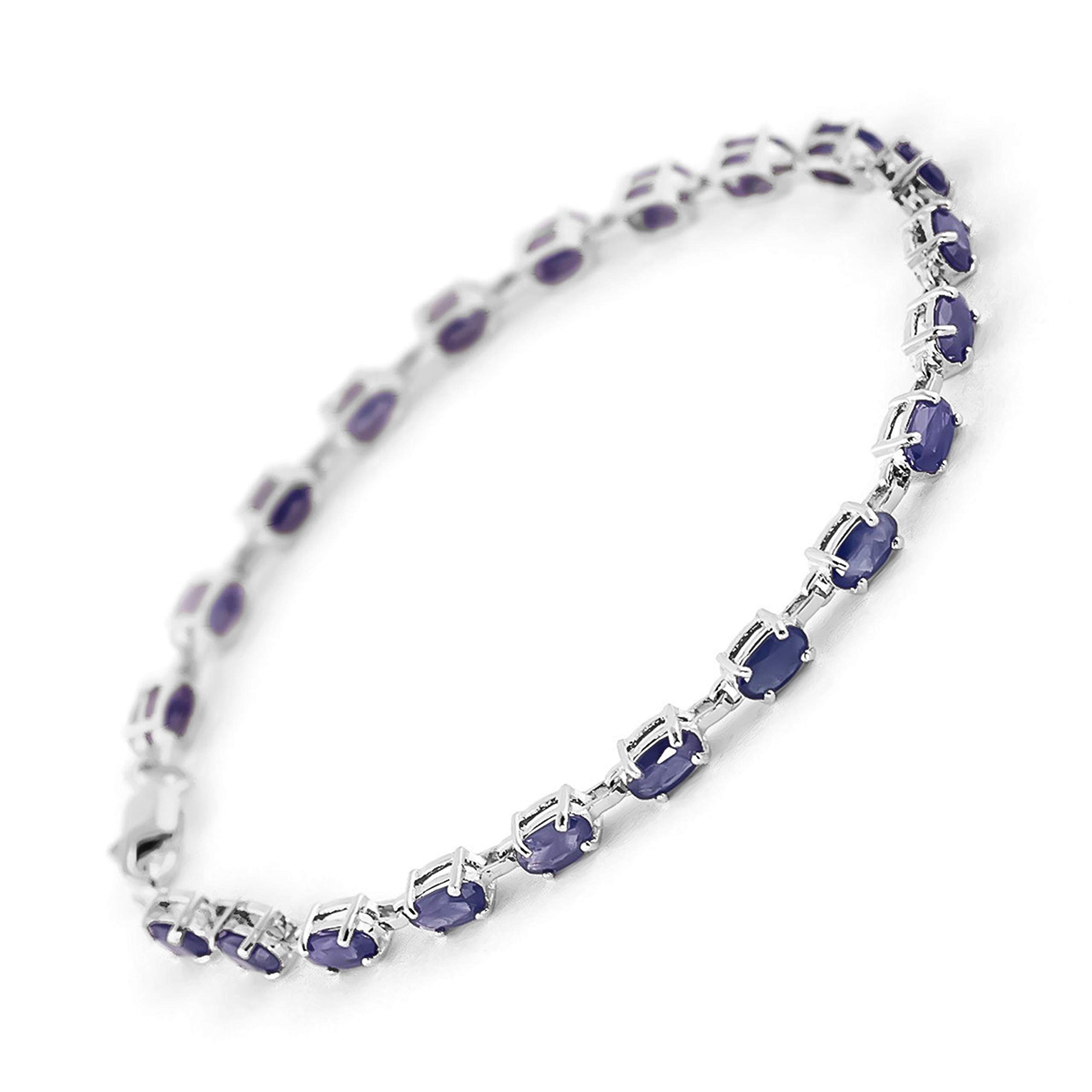 Galaxy Gold GG 8 CTW 14k Solid White Gold Tennis Bracelet Natural Sapphire