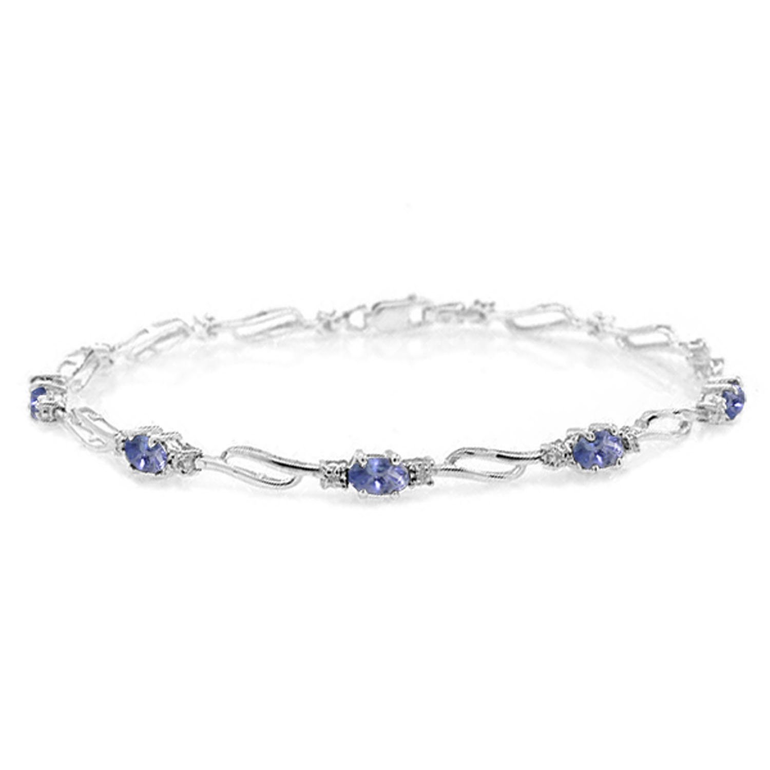 Galaxy Gold GG 14k Solid White Gold Tennis Bracelet withTanzanite & Diamonds