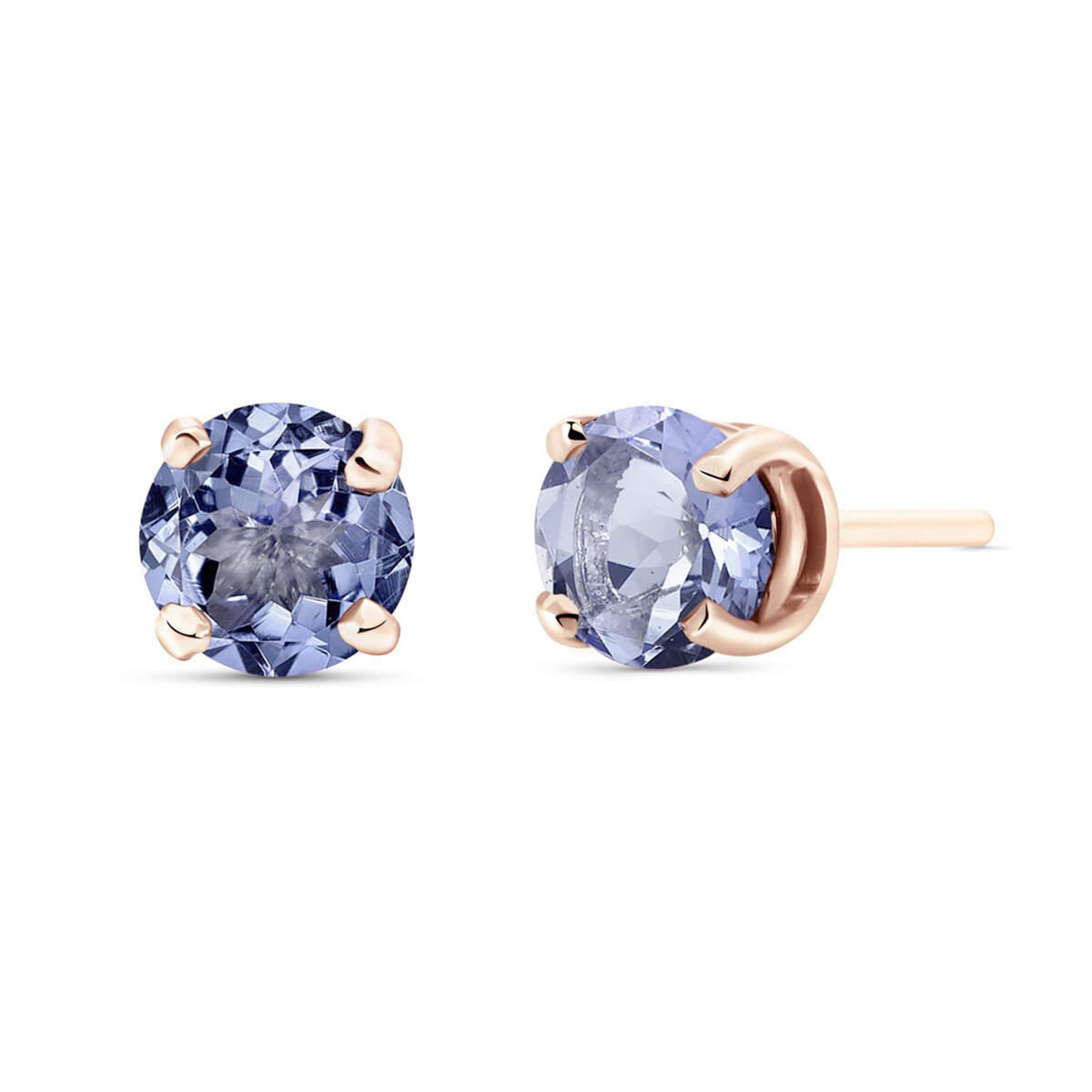 Galaxy Gold GG 14k Solid Rose Gold Stud Earrings with 0.95 Carat Natural Tanzanite