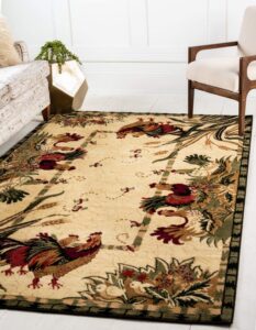 unique loom barnyard collection area rug - farm (3' 3" x 5' 3" rectangle, cream/ black)