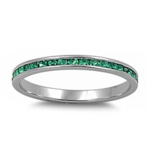 oxford diamond co channel set simulated green emerald .925 sterling silver eternity band size 12