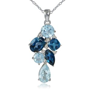 b. brilliant blue necklace for women sterling silver london blue white topaz multi color ombre cluster pendant with jewelry gift box