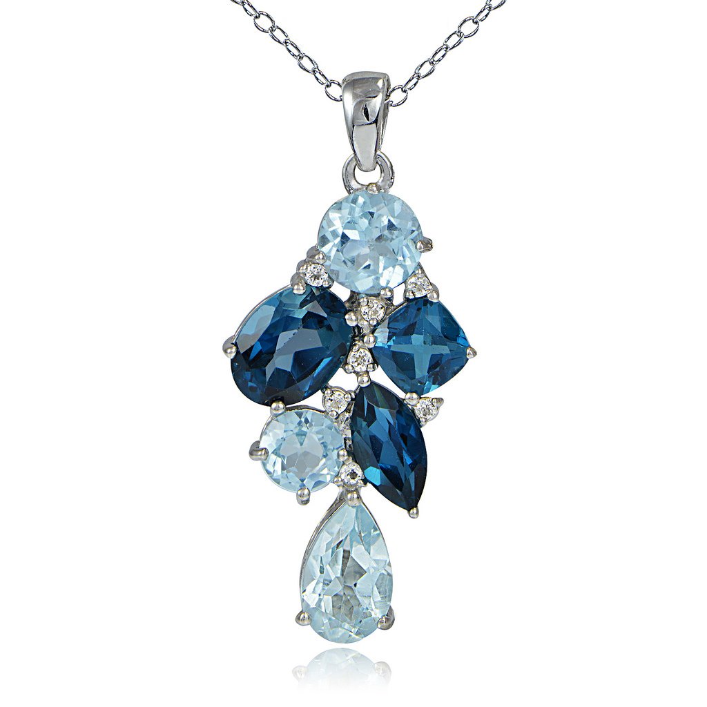 B. BRILLIANT Blue Necklace for Women Sterling Silver London Blue White Topaz Multi Color Ombre Cluster Pendant With Jewelry Gift Box