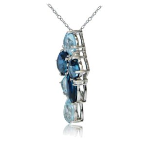 B. BRILLIANT Blue Necklace for Women Sterling Silver London Blue White Topaz Multi Color Ombre Cluster Pendant With Jewelry Gift Box