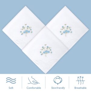 Selected Hanky Women's Cotton Handkerchiefs Flower Embroidered with Lace, Ladies Hankies 6 Pcs - Blue Floral