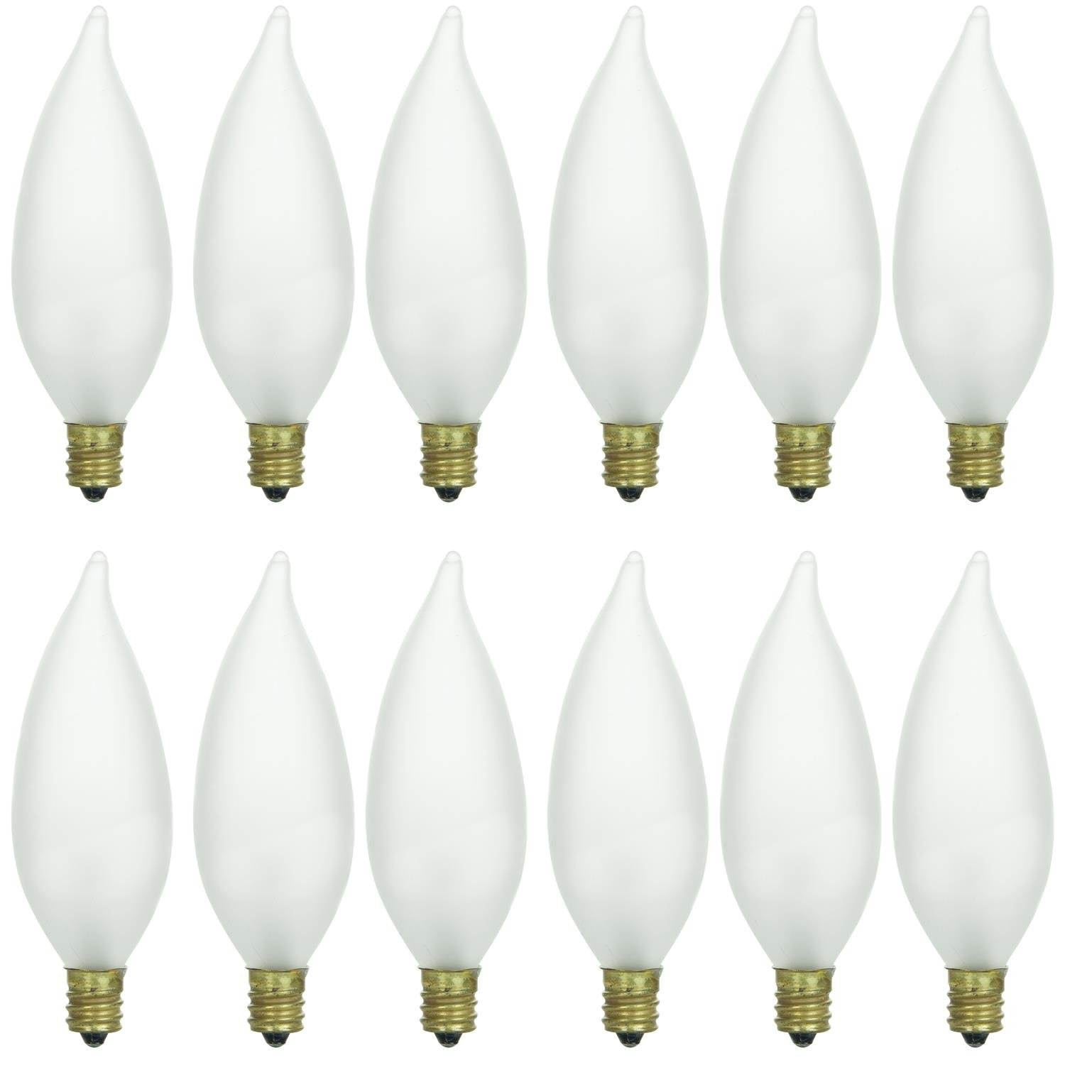 Sunlite Incandescent 25 Watt Flame Tip Chandelier 178 Lumens Frost Light Bulb 12 Pack