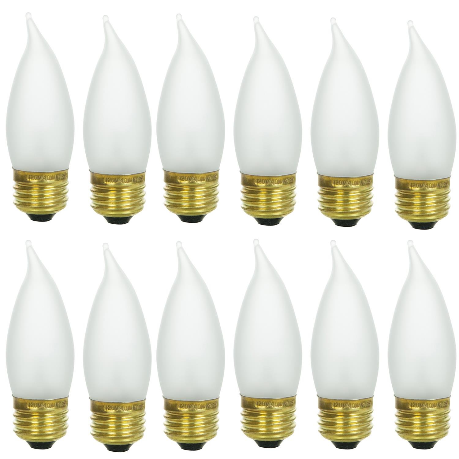 Sunlite Incandescent 25 Watt Flame Tip Chandelier 178 Lumens Frost Light Bulb 12 Pack