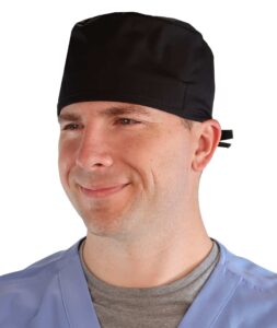 sparkling earth solid black unisex classic surgical style scrub working cap - 100% cotton - made in the usa!