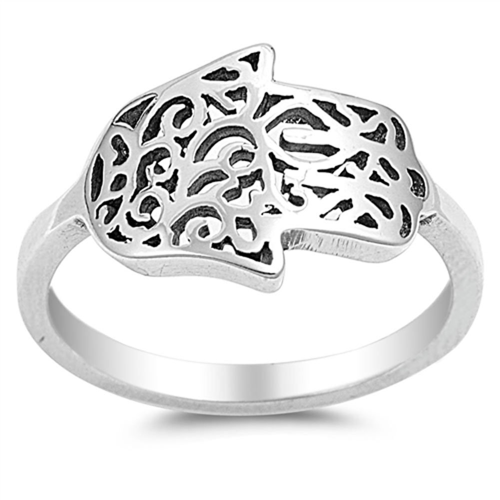 Sideways Hand of God Filigree Hamsa Ring .925 Sterling Silver Band Size 6