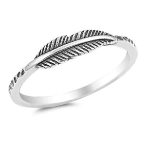 oxidized leaf fashion feather ring new .925 sterling silver band size 3