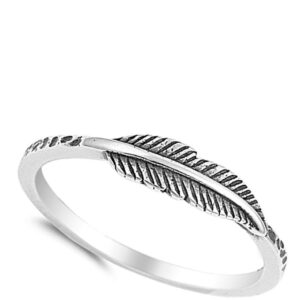 Oxidized Leaf Fashion Feather Ring New .925 Sterling Silver Band Size 3