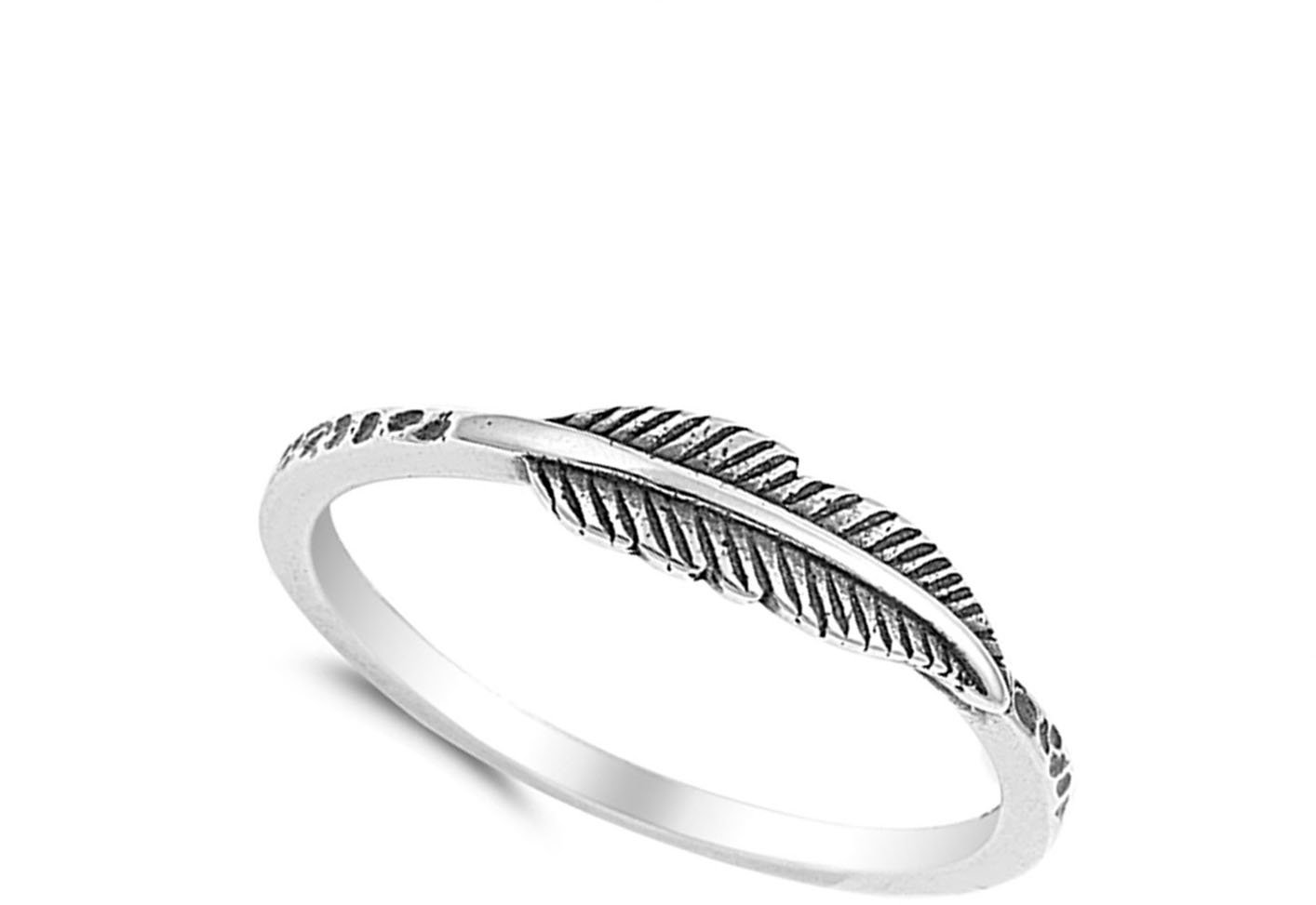 Oxidized Leaf Fashion Feather Ring New .925 Sterling Silver Band Size 3