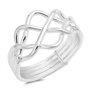 high polish bar knot puzzle ring new .925 sterling silver band size 10